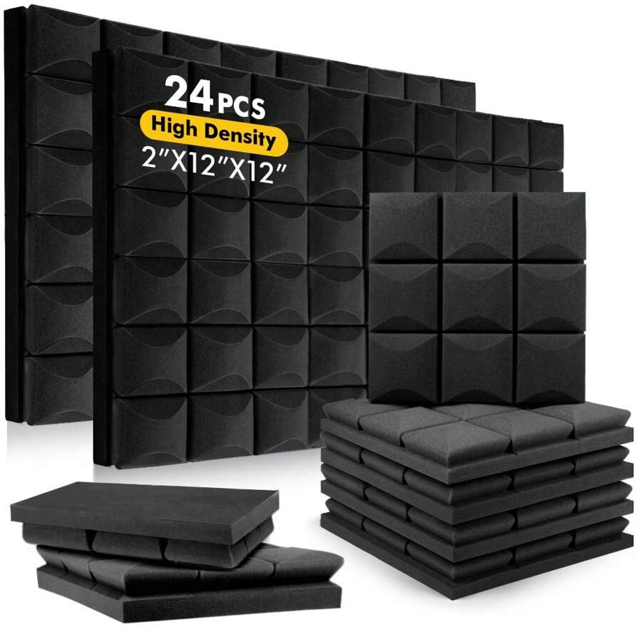 12 Pcs, 24 Pcs-12 X 12 X 2 Inches Acoustic Foam Panels, Self-Adhesive ...