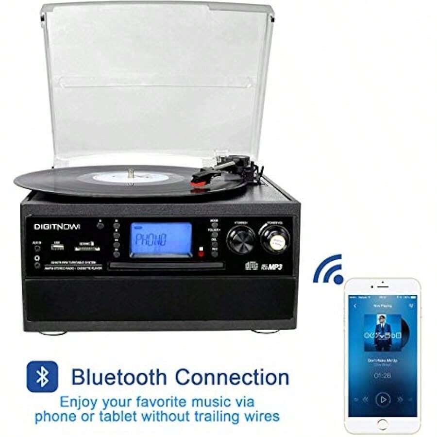 DIGITNOW Bluetooth Vinyl Record Player Turntable For CD Cassette AM FM ...