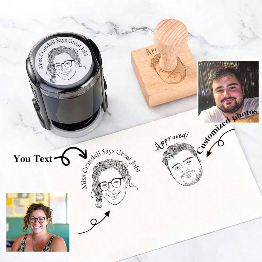 Custom Face Stamp, Hand - Painted Portrait Stamp, Self - Inking Stamp ...