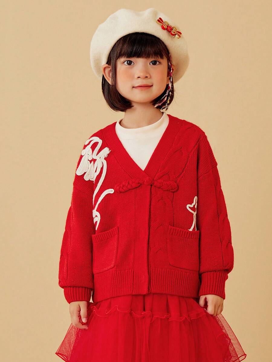 Mini Bala Casaco Cardigã De Estilo Chinês Para Menina No Ano Do Dragão
