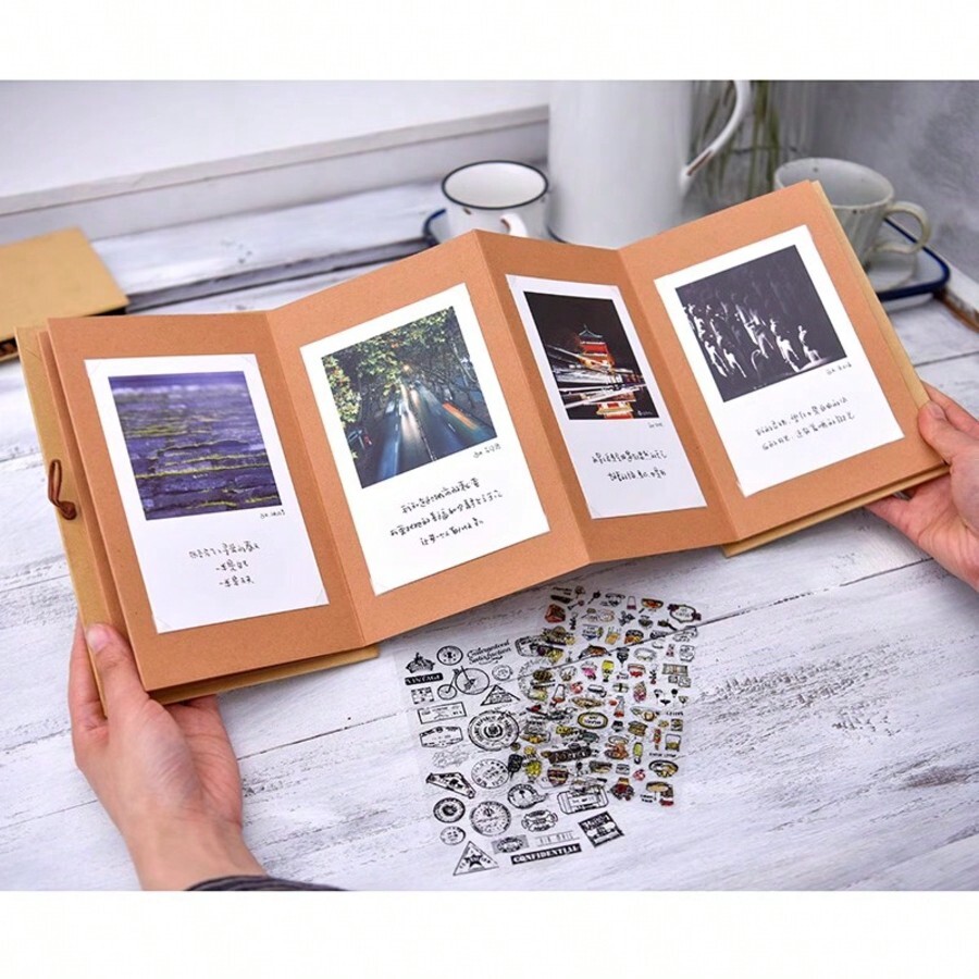 1pc Vintage Folding Photo Album, DIY Handmade Scrapbook, New Year ...
