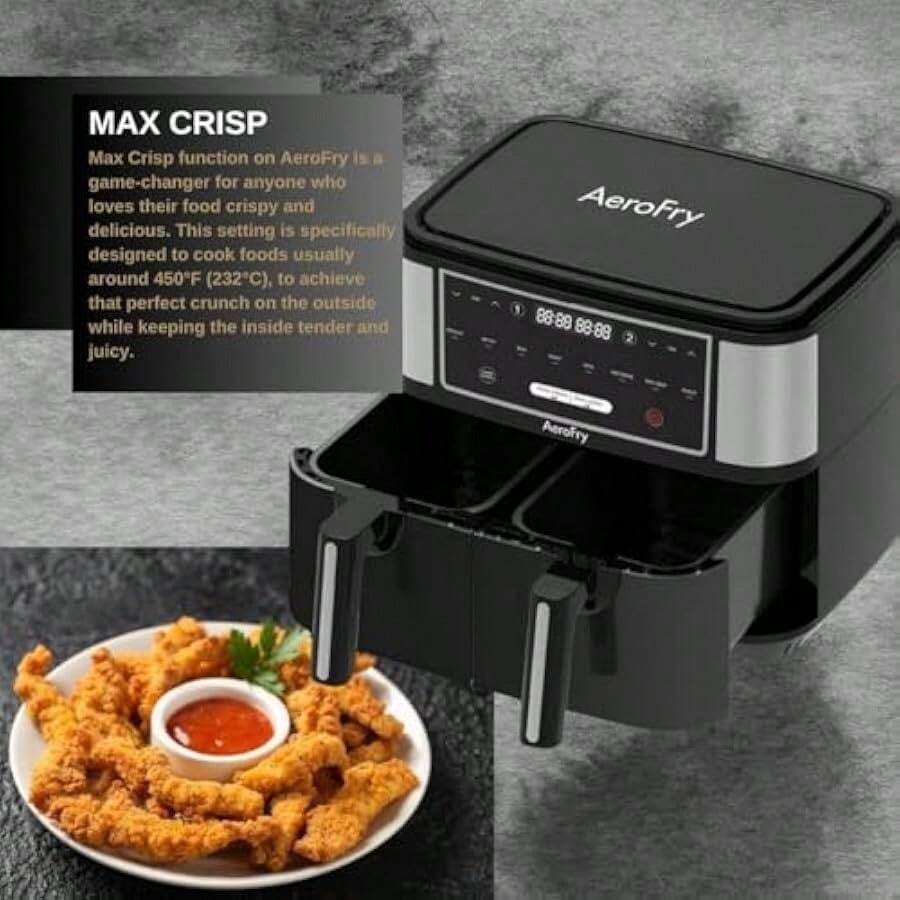 9 Litres DUAL ZONE Digital Air Fryer No Oil Max Crisp Roast Bake Reheat ...