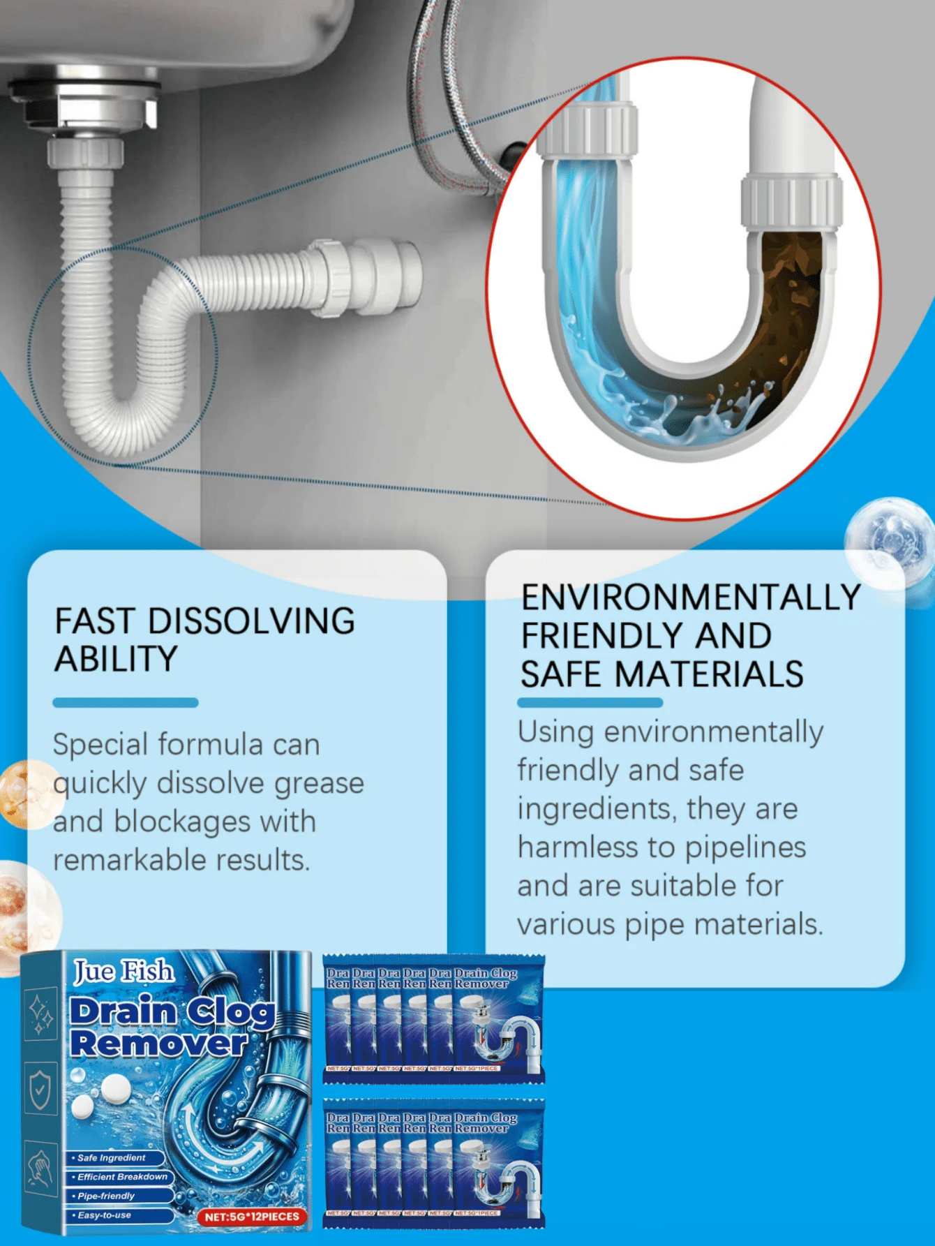 1pc Pipe Dredges Effervescent Tablets Dissolve Toilet Floor Drain ...