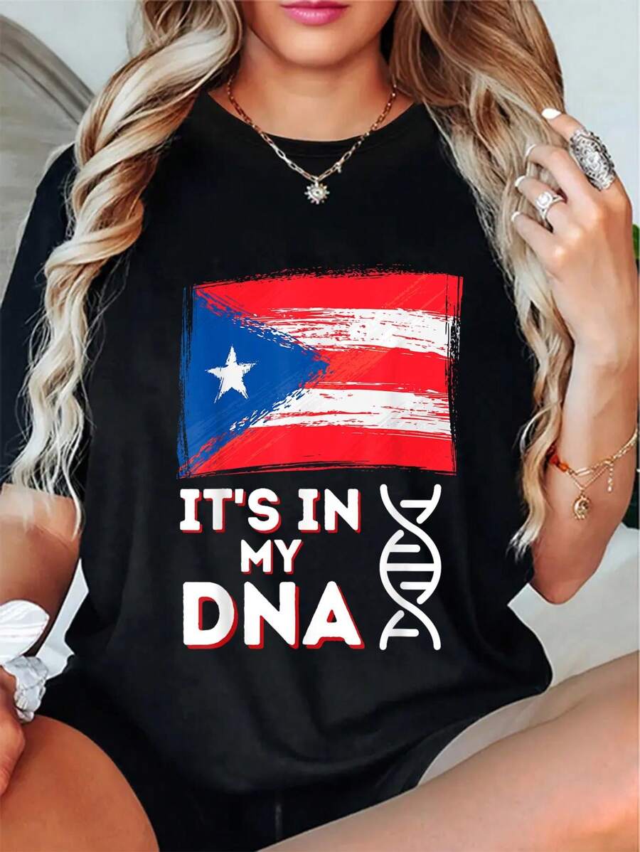 100% Cotton It's In My DNA - Puerto Rico Flag Puerto Rican Boricua T ...