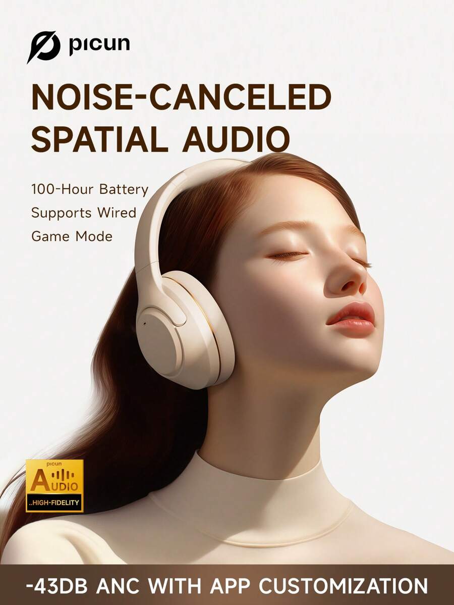 Picun Picun F2 Wireless Headphone, Hybrid Active Noise Cancellation ...