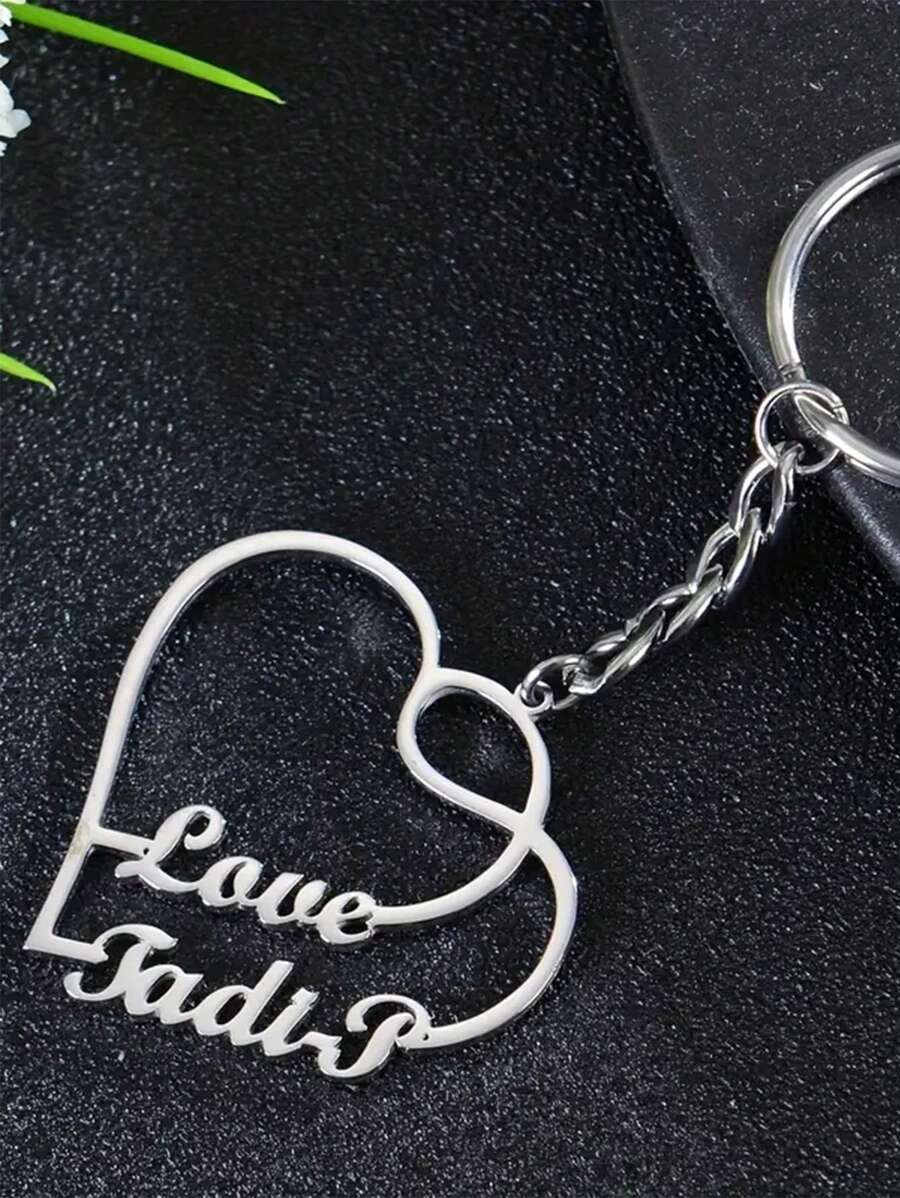 1pc Couple Customized Stainless Steel Keychain, Letter Themed Heart ...