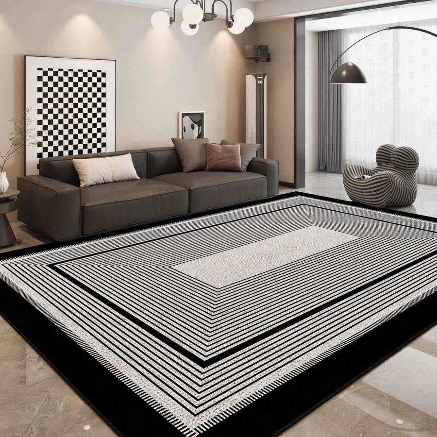 Decorative Carpets In A Simple And Modern Black-And-White Striped Color ...