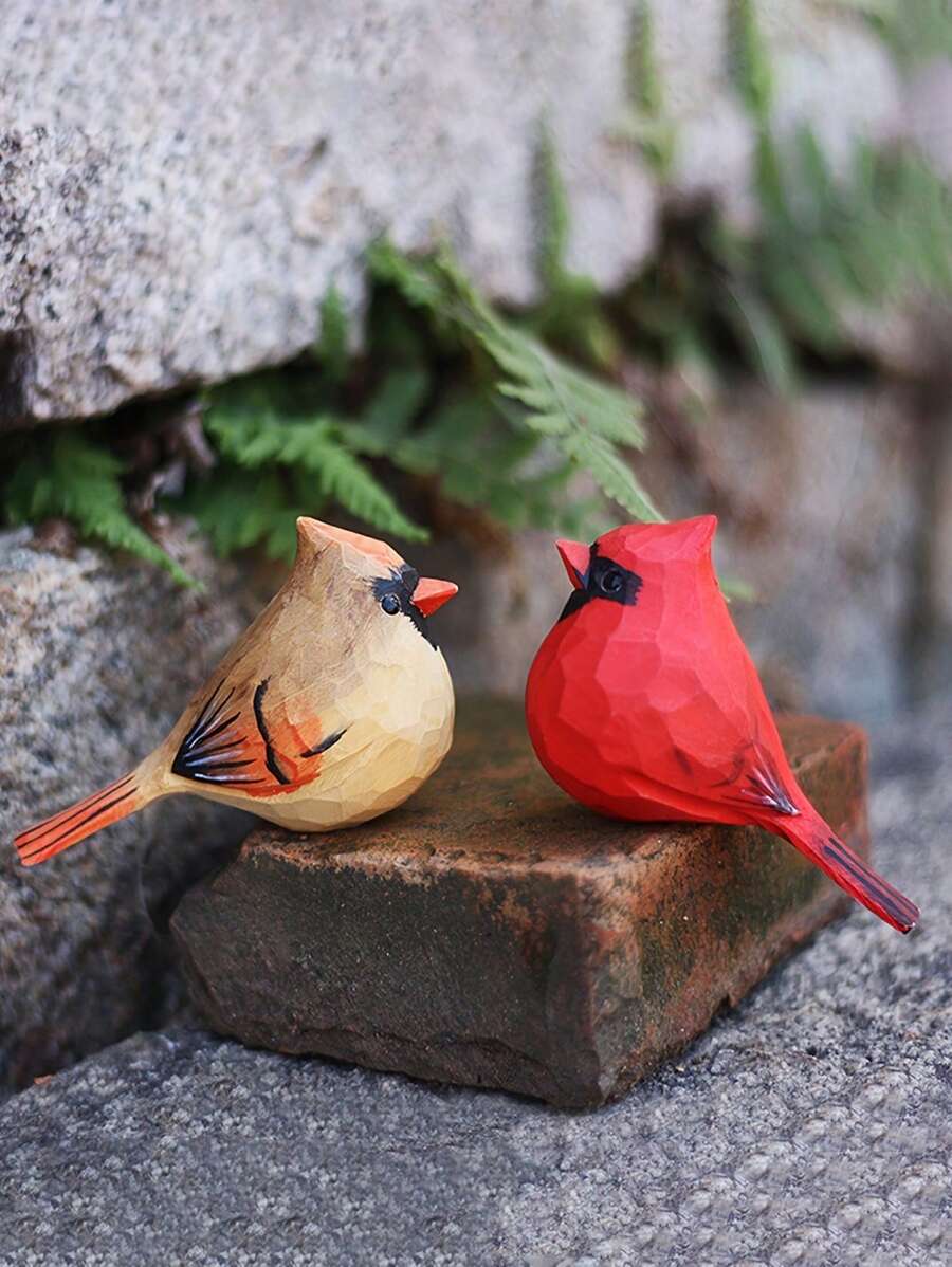 1pc/2pcs-1set Northern Cardinal Statue Resin Statue Decoration Fat Bird ...