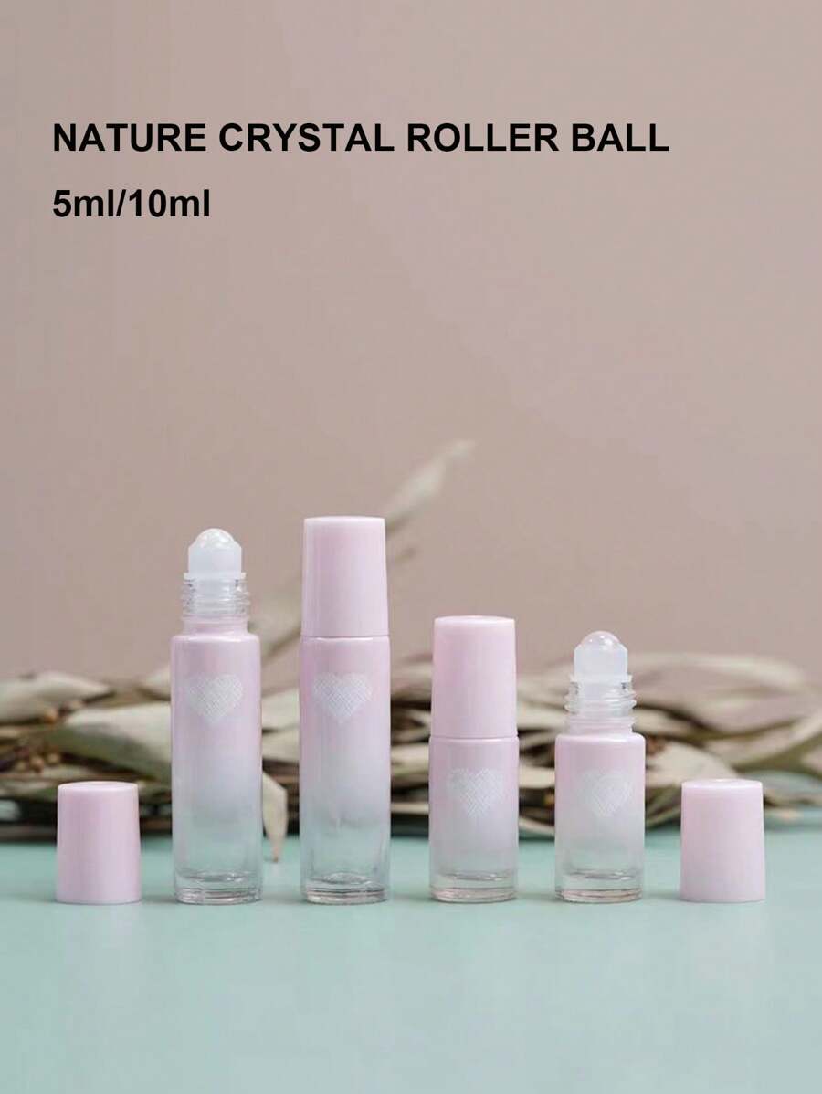 1/2pcs 5/10ml Pink Heart Shaped Natural Jade/Crystal Stone Roll-On ...