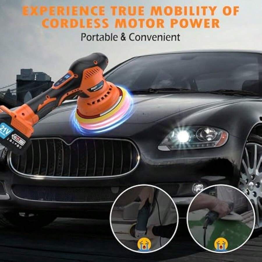 Cordless Car Buffer Polisher Polishing Kit 21V 4.0Ah Batteries Orbital ...