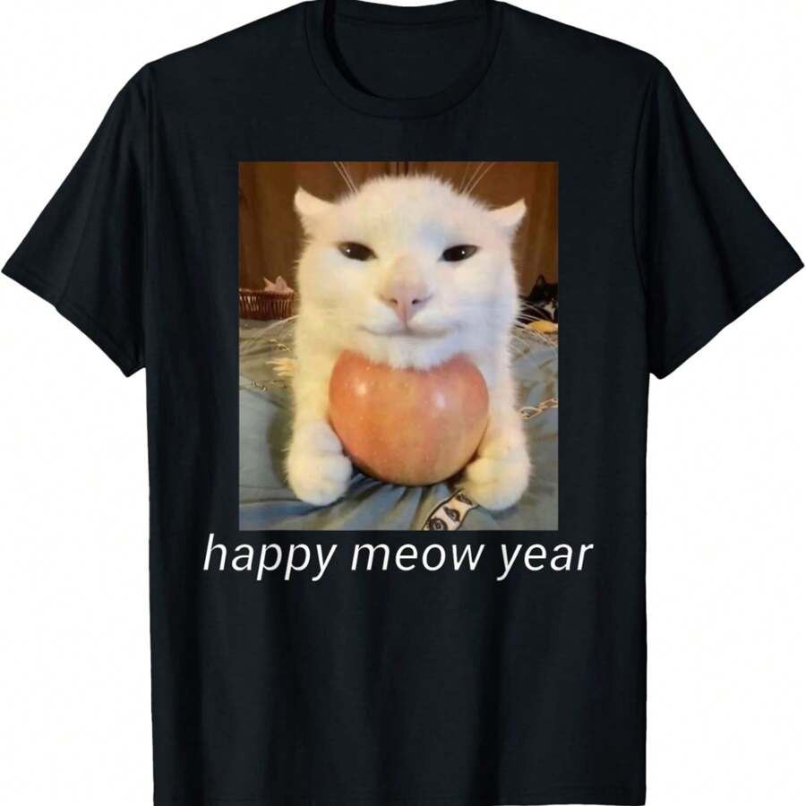 Happy Meow Year 2025 Funny Cat Meme Apple Cat Gen Z Humor T-Shirt1 ...