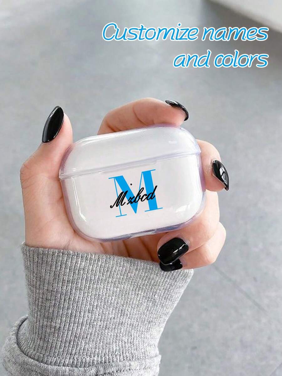 1 Piece Apple Customized Initial Letter Monogram Signature Transparent Bluetooth Earphone ...