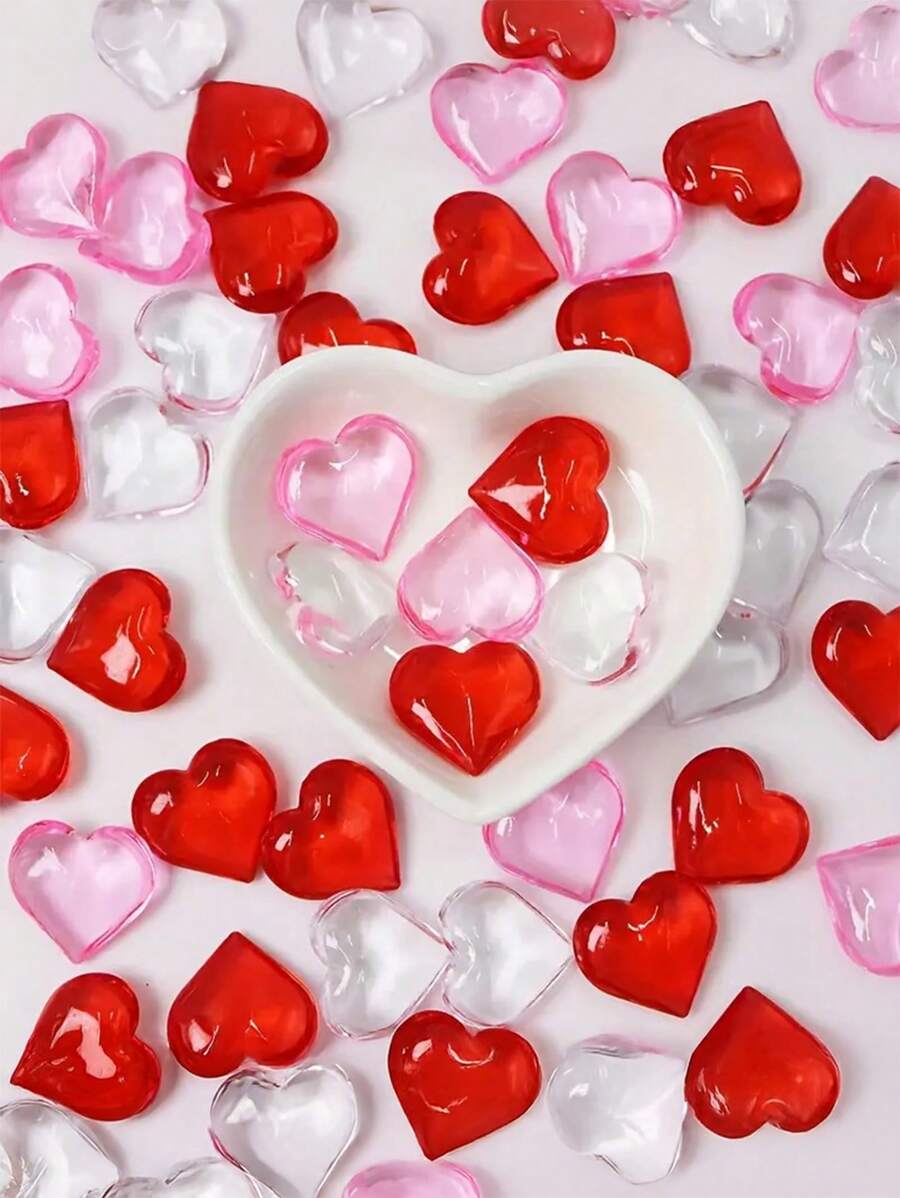 15/50pcs,Acrylic Heart-Shaped Plastic Gemstone Valentine's Day Table ...