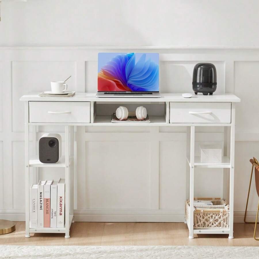 Rome Age Small Desk Fabric Drawers & Storage Shelves, Home Office ...