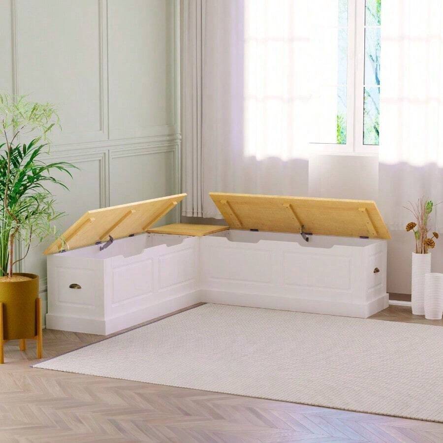 Linon Romero Backless Corner Dining Breakfast Nook With Storage Seats 4 ...