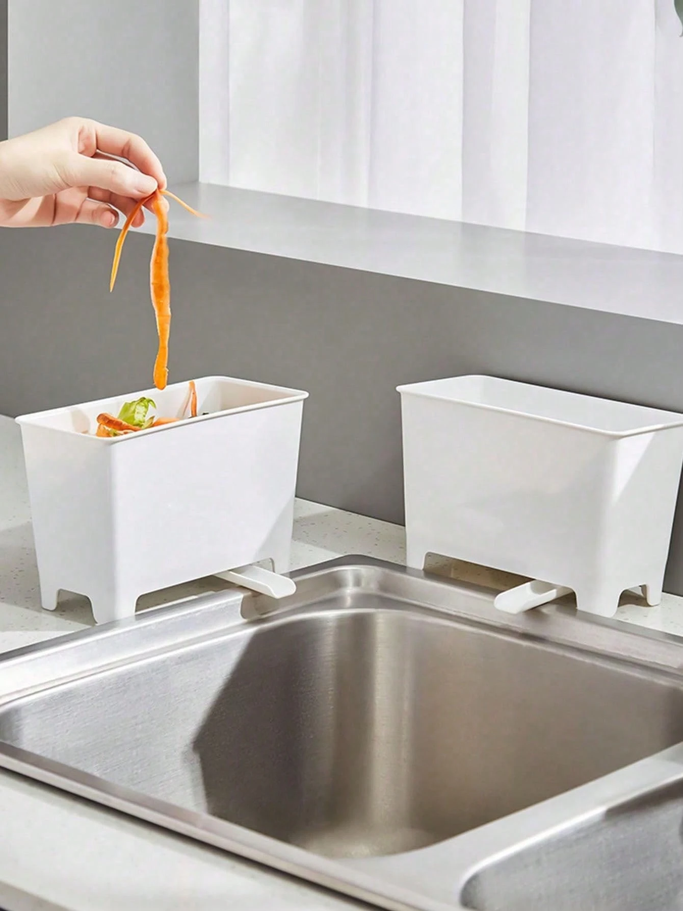 Kitchen Sink-Side Trash Can With Drainage, Food Waste & Juice Filter ...
