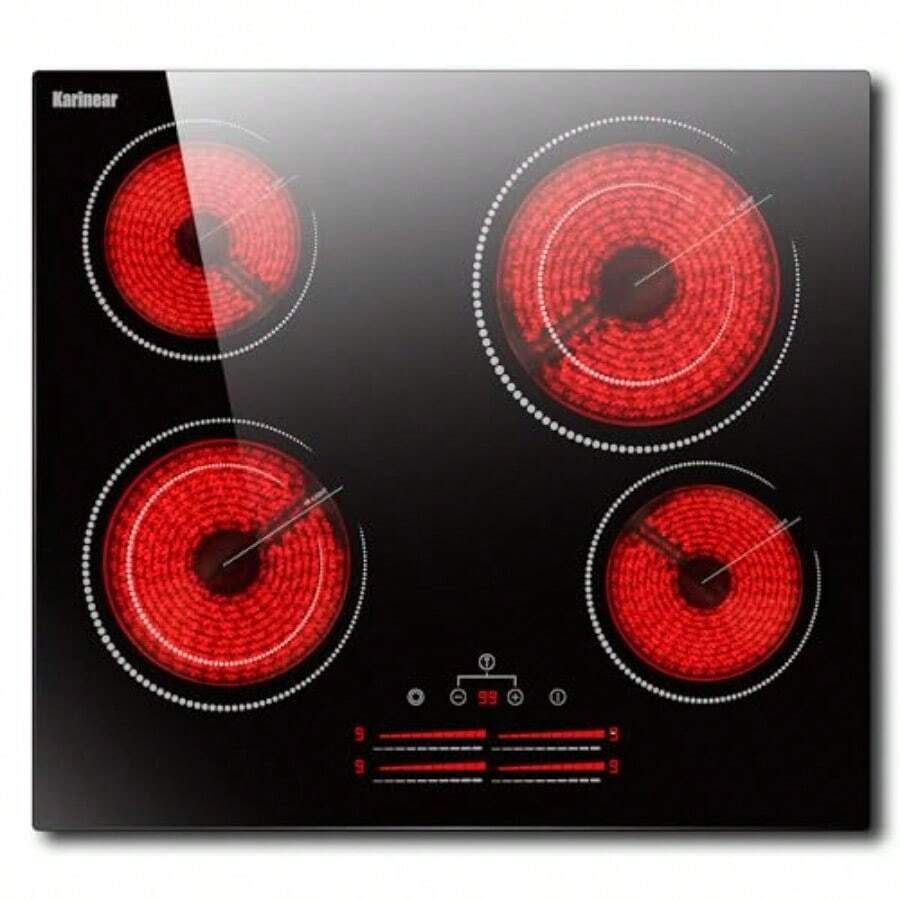 Ceramic Hob 4 Zone Electric Cooker 60cm Built-In Double Ring Zone ...