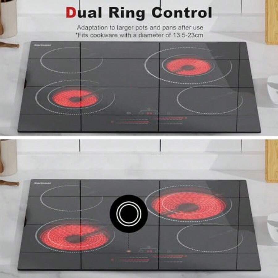 Ceramic Hob 4 Zone Electric Cooker 60cm Built-In Double Ring Zone ...