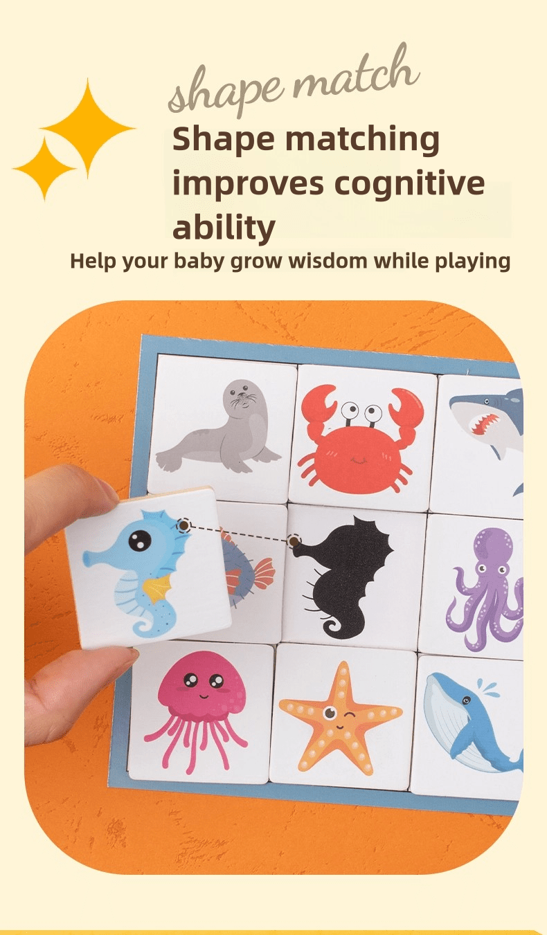 Children Wooden Educational Toy Animal Fruit Cognitive Shadow Pairing ...