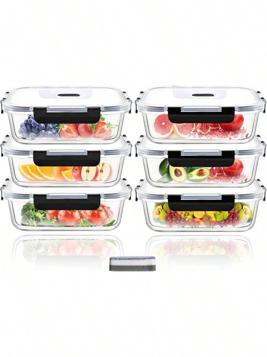 Glass Containers With Lids - 6-Pack Food Storage Containers, Upgraded ...