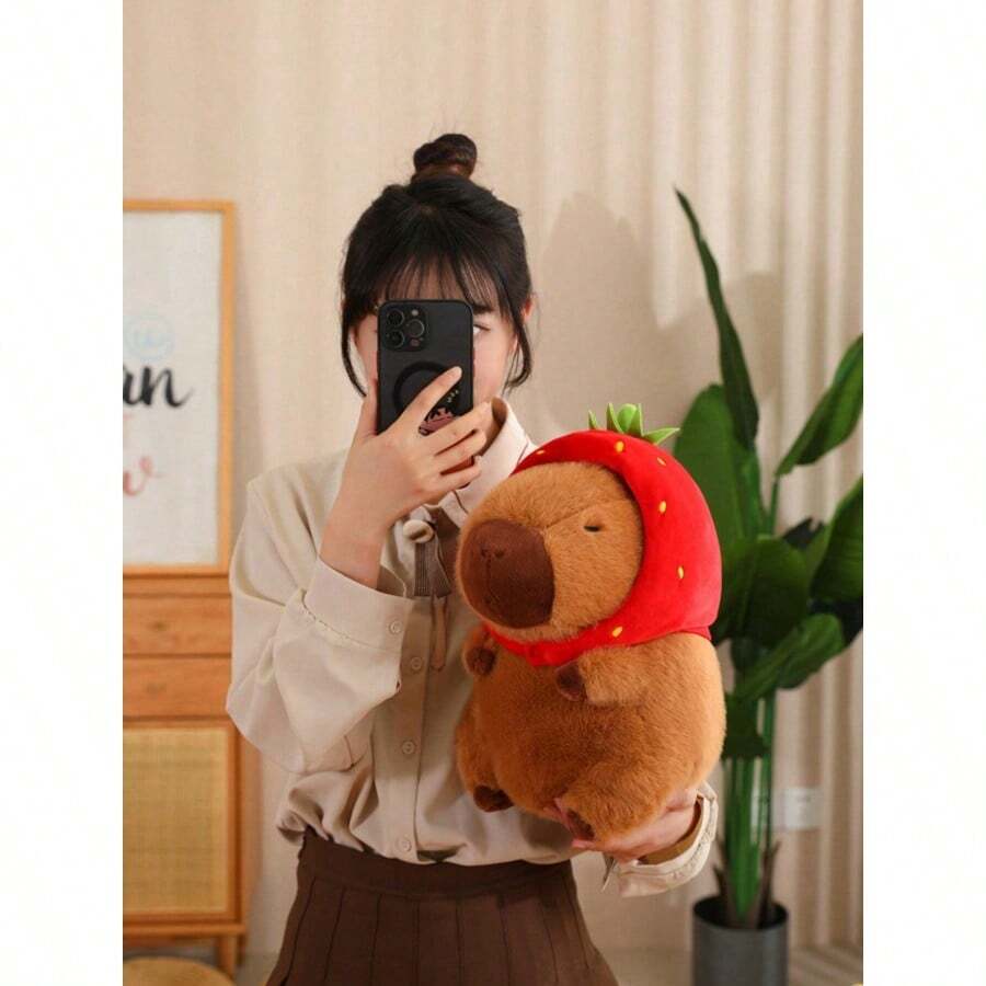 Cute Capybara Plush Doll. A Capybara Stuffed Animal With A Strawberry ...