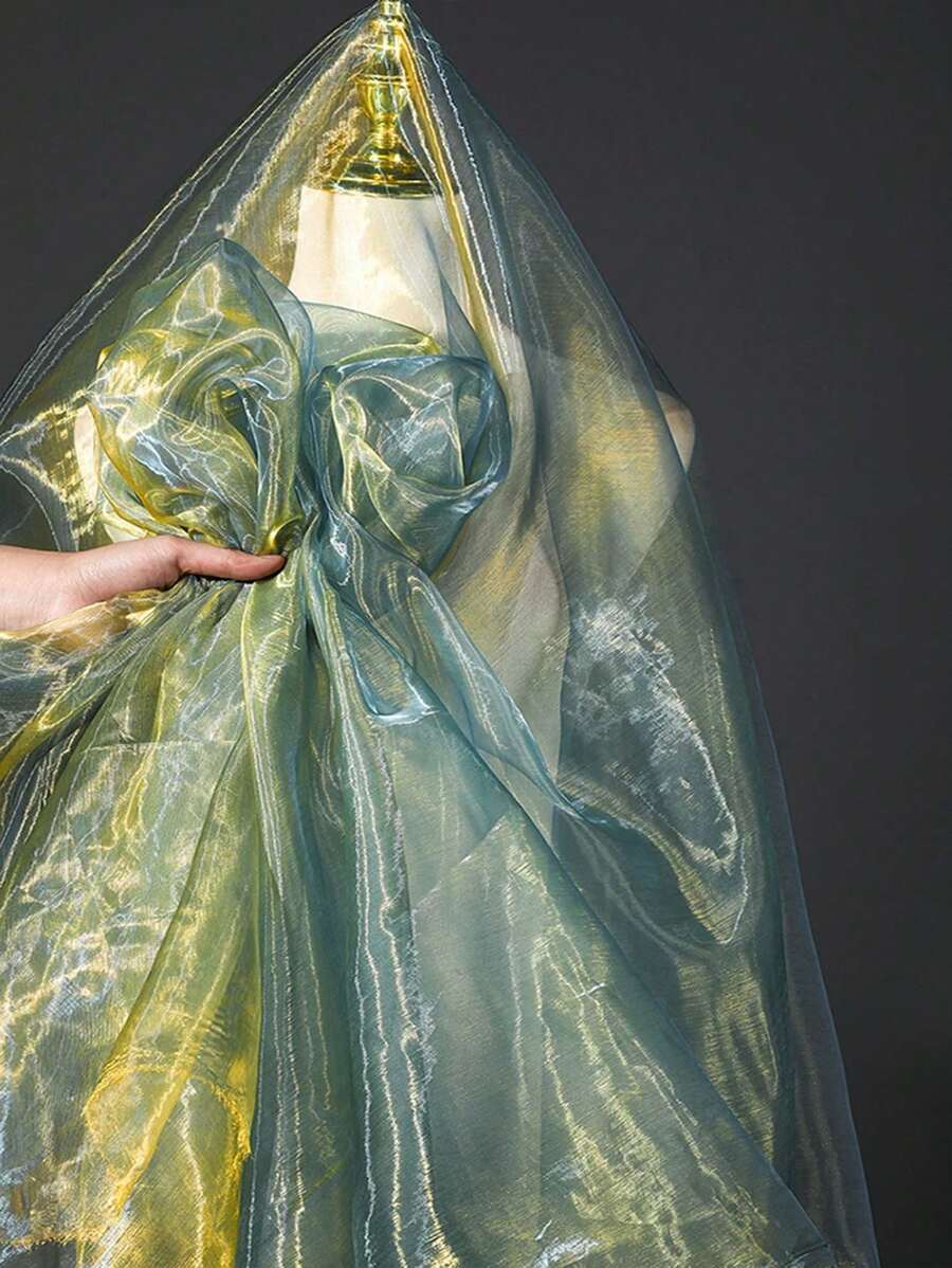 1pc Gradient Two-Color Mesh Fabric, Laser Texture See-Through Fabric ...