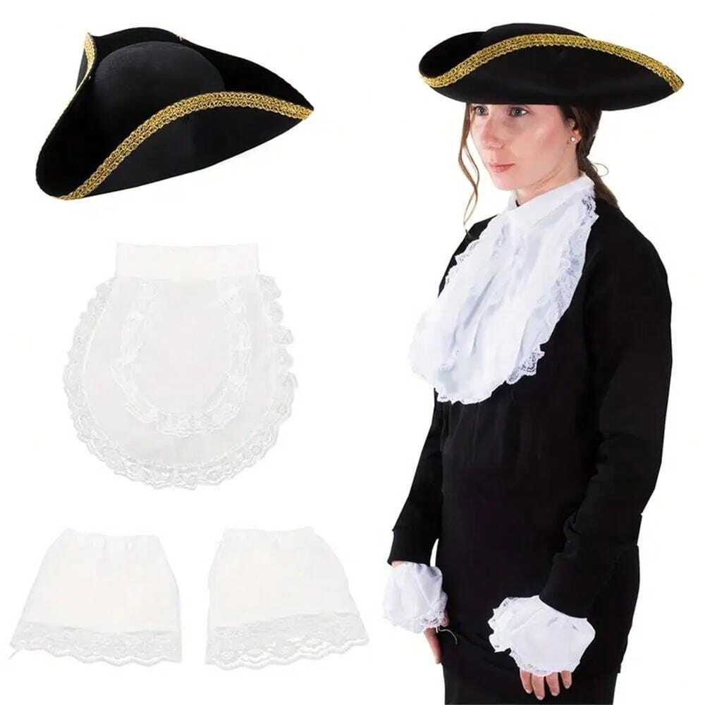 4pcs Stylish Polyester Colonial Hats And Accessories Set ...