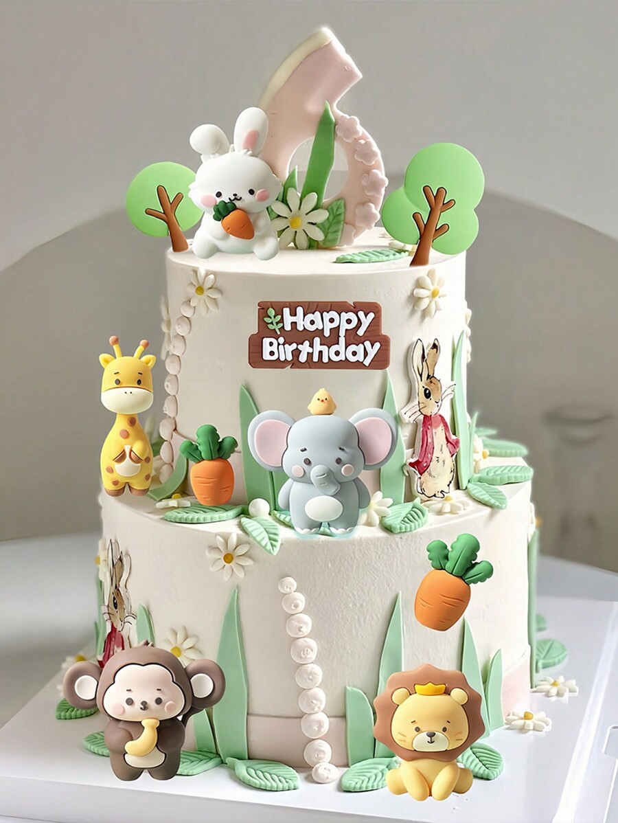 10pcs Jungle Zoo Animal Cake Decorations, Elephant Giraffe Lion Monkey ...