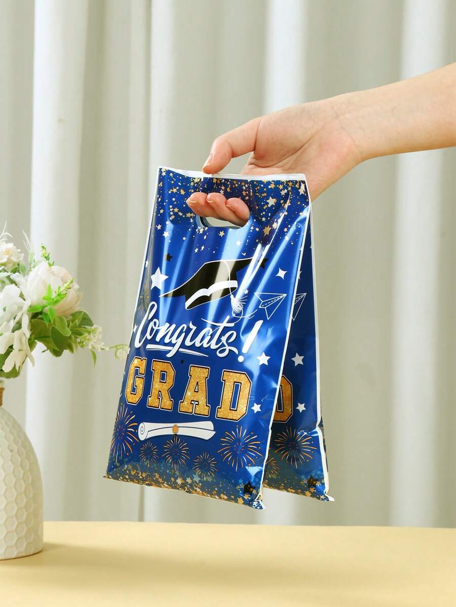 10/25/50pcs Graduation Handle Bag, Graduation Plastic Gift Bag, Blue ...