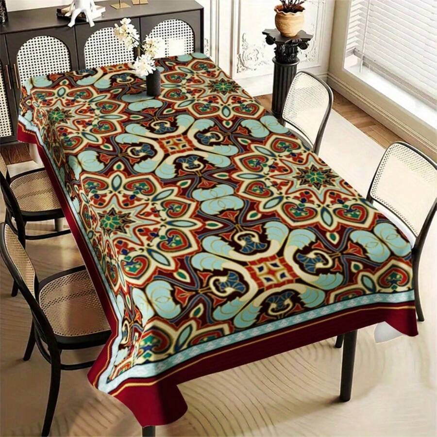 1pc Vibrant Geometric Turkish Floral Paisley Rectangular Tablecloth ...