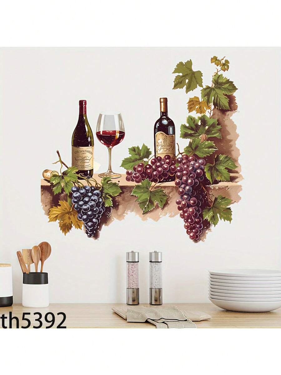 1pc Retro Wines Grapes Wine Glass Pattern Wall Sticker - Home ...