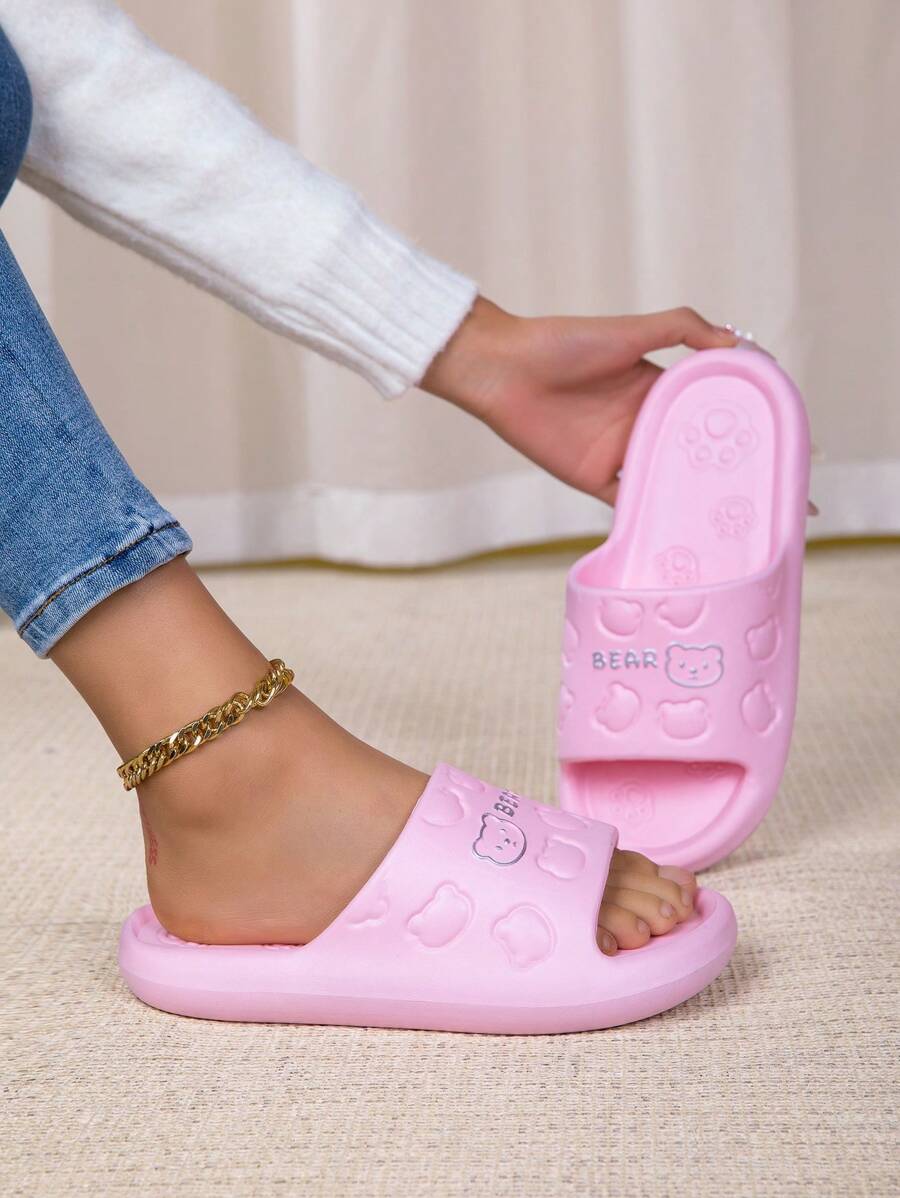 Women's Minimalist Cartoon Bear Soft Bottom Slippers, Slip-Resistant ...