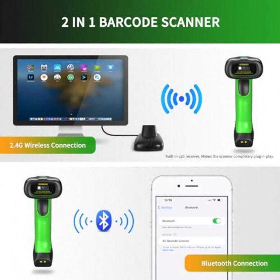 Upgraded QR Industrial Bluetooth Barcode Scanner With Charging Dock 2D ...