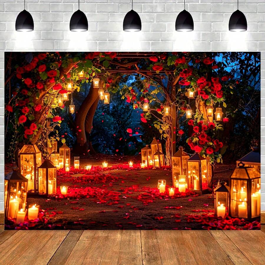 Red Rose & Lantern Photography Backdrop - Multipurpose Polyester Cloth ...