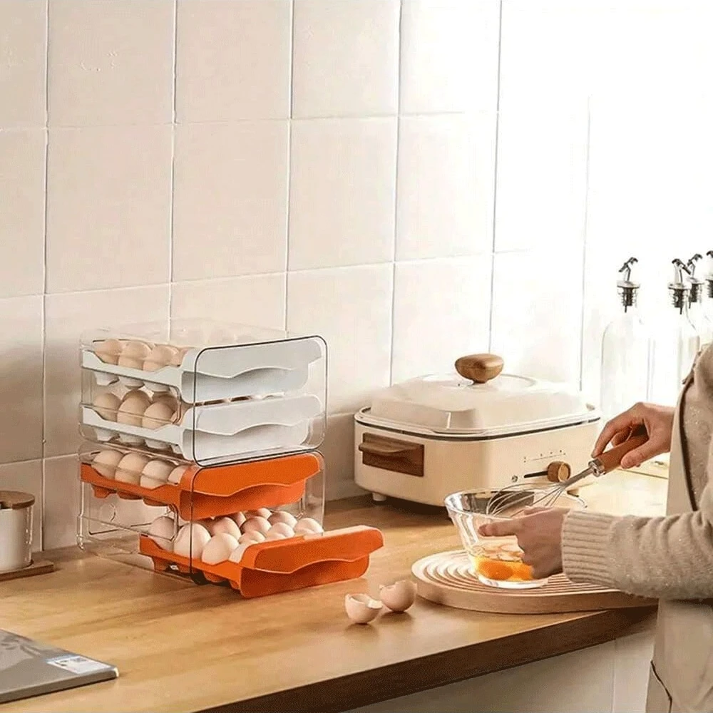 1pc Double-Layer Egg Storage Box, Drawer Style Kitchen Egg Holder Rack ...