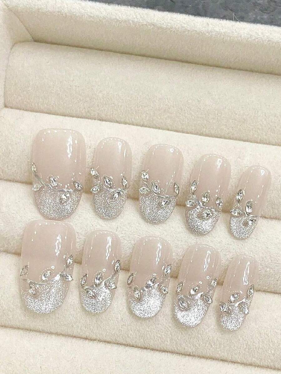 10 Pieces Of Luxury Hand-Embossed Nails In Oval False Nails Jiaolun ...