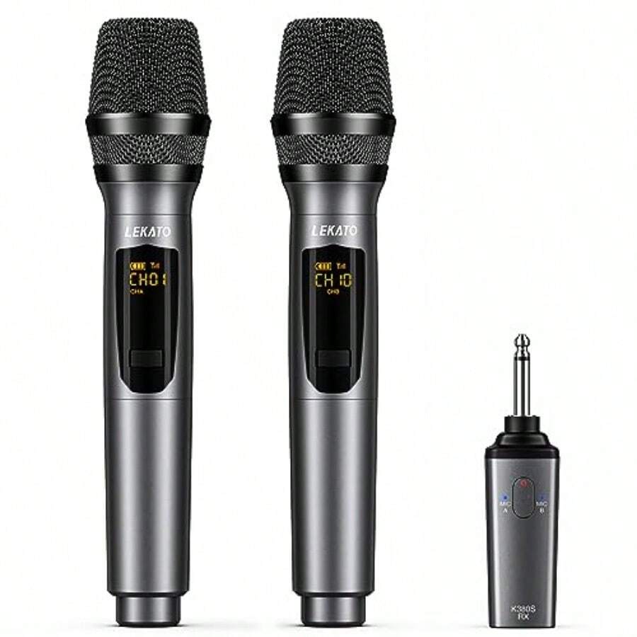 2.4GHz Wireless Microphones Rechargeable Dual Metal Cordless Handheld ...