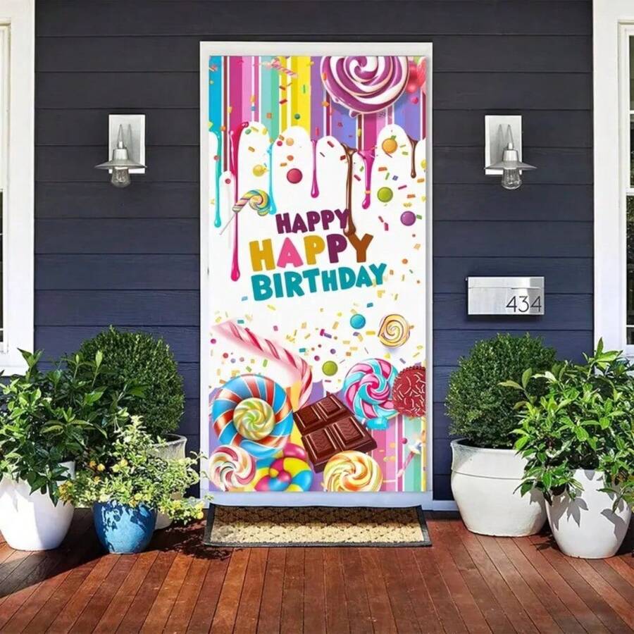2D Colorful Happy Birthday Door Banner - 35.4 X 70.8 Inches Polyester ...