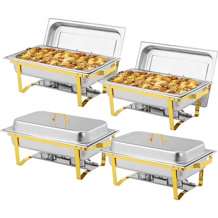 4 Pack Gold Chafing Dishes For Buffet, 9QT High Grade Chafing Dish ...
