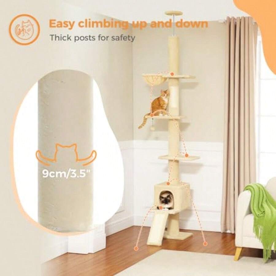 PAWZ Road Cat Tree Floor To Ceiling Height Adjustable 216cm To 273cm ...
