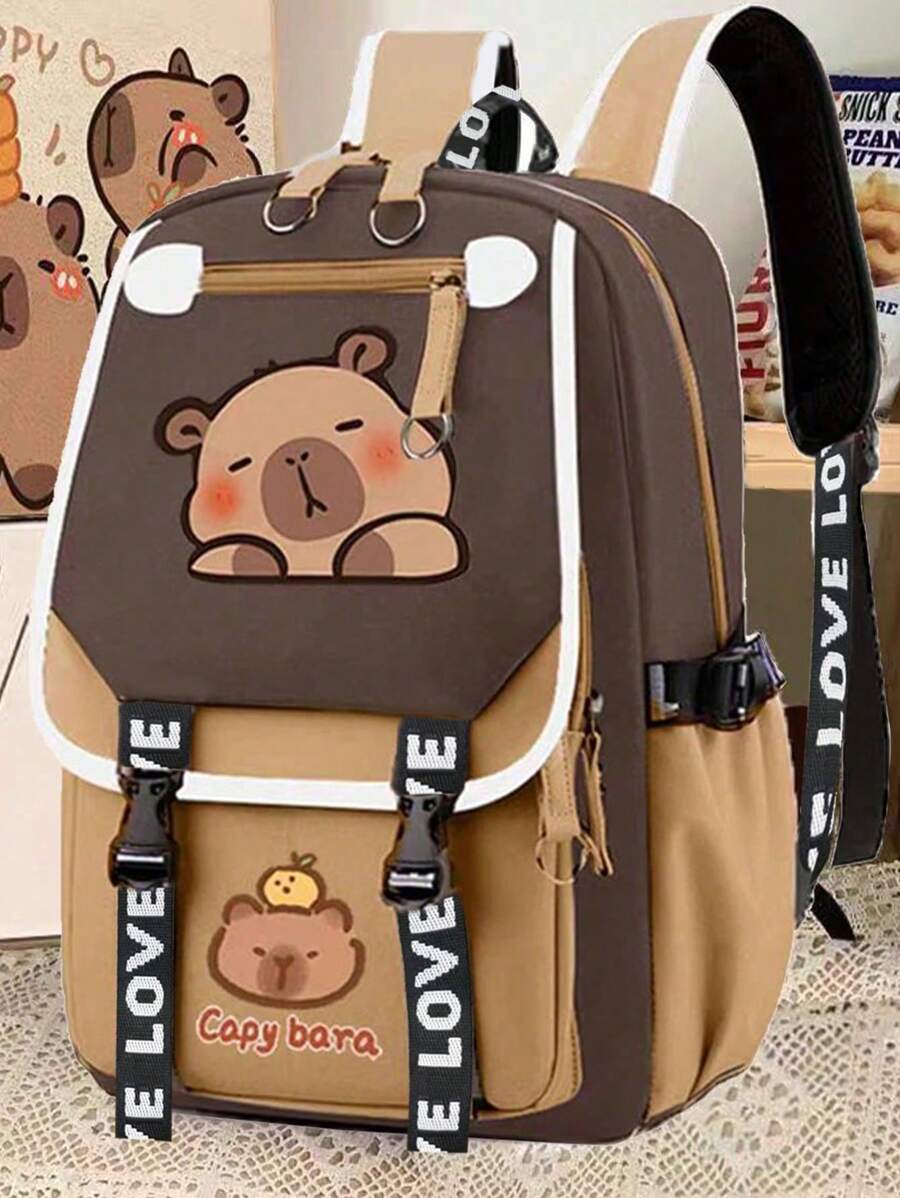 1 Pc Cute Capybara Pattern Color Contrast School Bags For S.Large ...