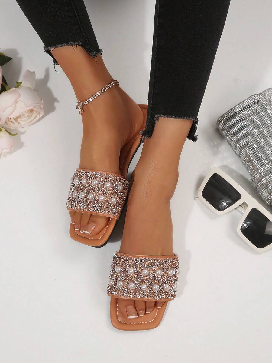 Low Block Heel Open Toe Slip-On Sandals, Women's 2025 Spring New Summer ...