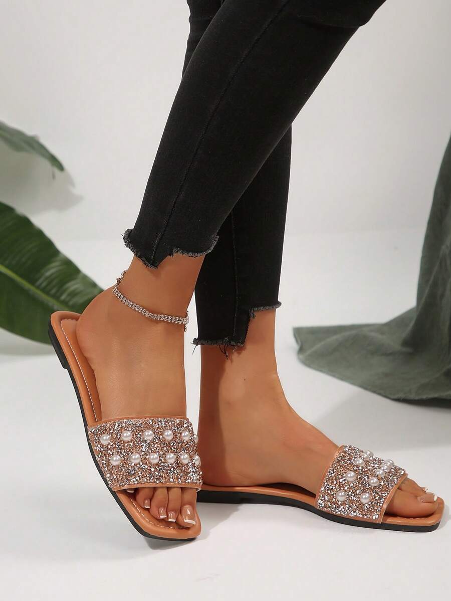 Low Block Heel Open Toe Slip-On Sandals, Women's 2025 Spring New Summer ...