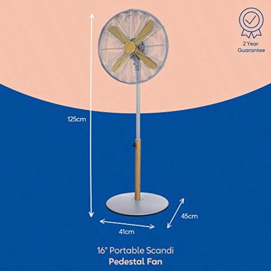 16inch Scandi Electric Pedestal Fan Tall Standing Fan Height Adjustable ...