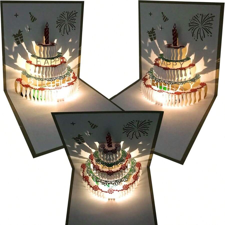3D Pop-Up Birthday Cards, Warm Color LED Lights (Excluding Batteries ...