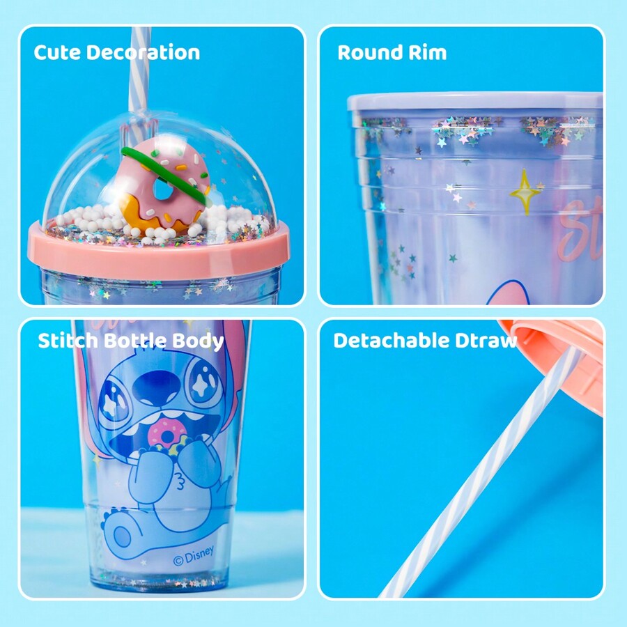 Miniso Taza de plástico con doble pared, serie de fiestas de comida de Disney Stitch, con un ...