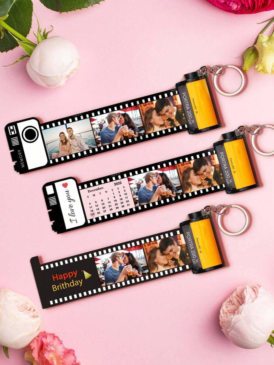 1pc Couple Custom Film Roll Keychain With 5/10/15/20 Photos Sweet ...