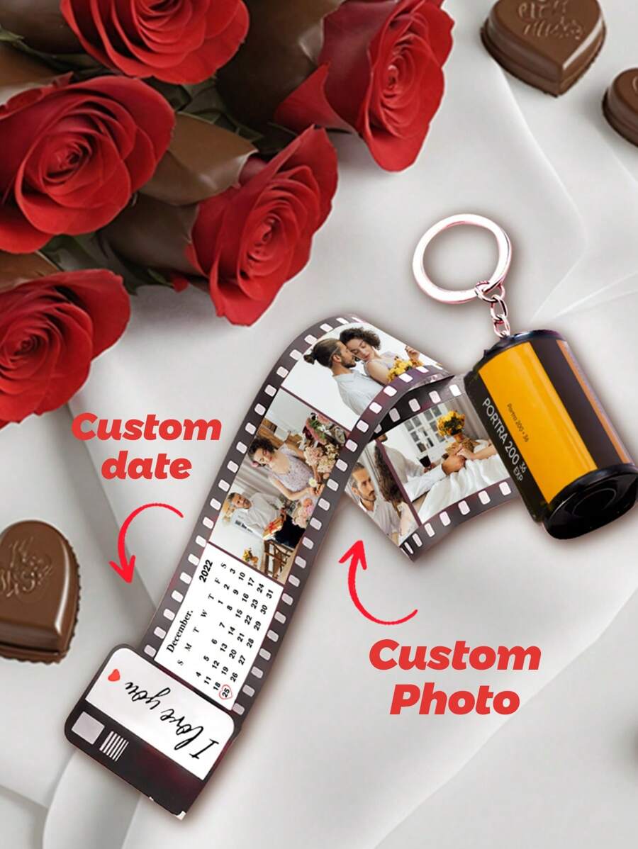 1pc Couple Custom Film Roll Keychain With 5/10/15/20 Photos Sweet ...