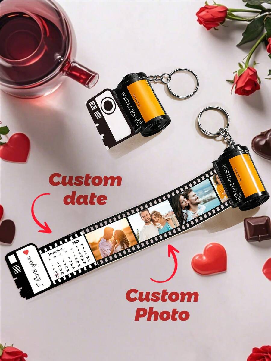 1pc Couple Custom Film Roll Keychain With 5/10/15/20 Photos Sweet ...