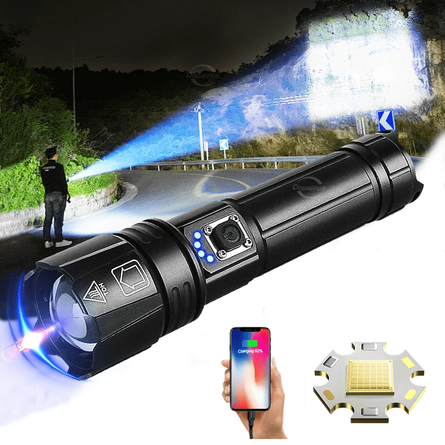 Ultra Powerful XHP360 LED Flashlight Rechargeable Torch Tactical ...